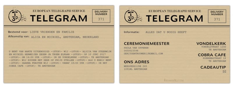 Trouwkaart Telegram - Volledig Volgens Ouderwets Telegram