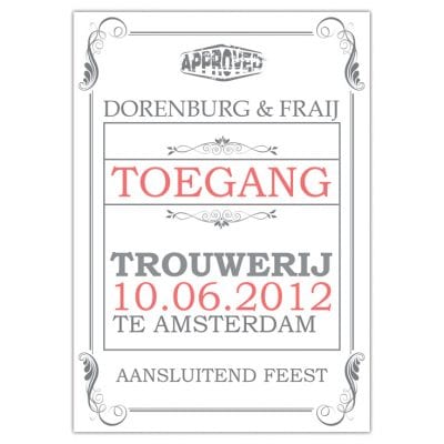 Save the date kaart Klassieke Toegangskaart - Leuk retro ontwerp