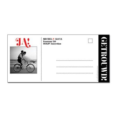 Trouwkaart Moderne Toegangskaart - Hip trouwkaartje, rood accent