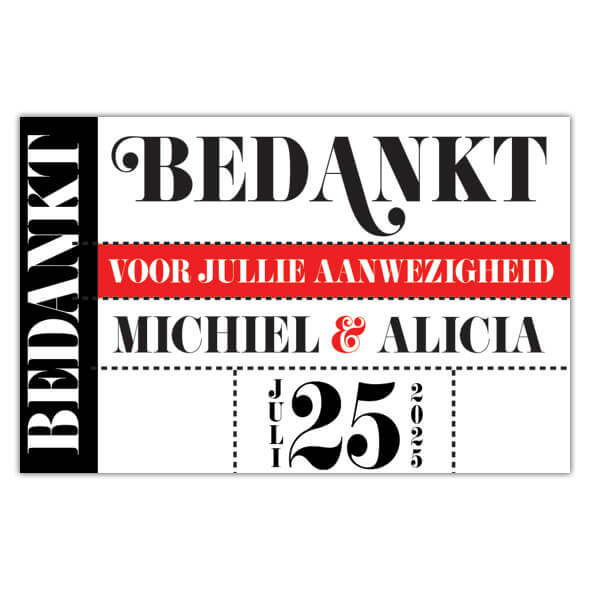 Bedankje Moderne Toegangskaart - Rood en Zwart - Mooi contrast